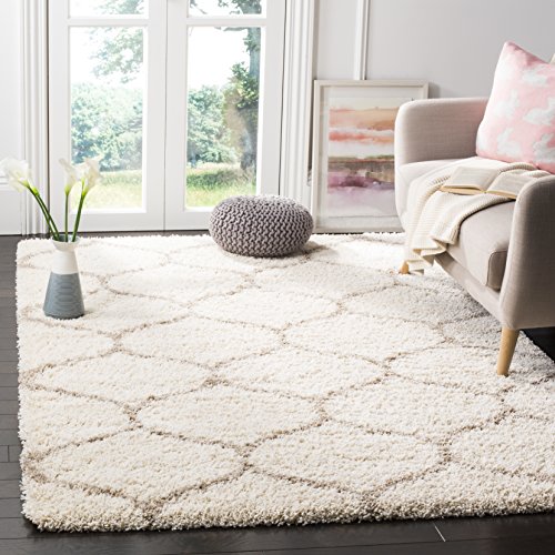 SAFAVIEH Hudson Shag Collection Area Rug - 10' x 14', Ivory & Beige, Moroccan Ogee Trellis Design, Non-Shedding & Easy Care, 2-inch Thick Ideal for High Traffic Areas in Living Room, Bedroom (SGH280D)