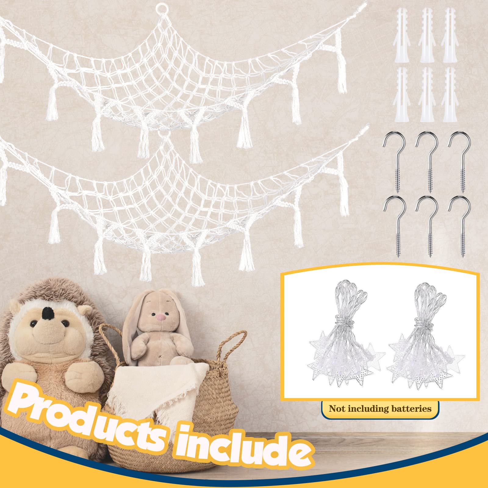Nuogo 2 Pieces Stuffed Animal Hammock Net Macrame Boho Animal Toy Hammock Stuffed Animal Hammock Corner Holder Hanging Stuffed
