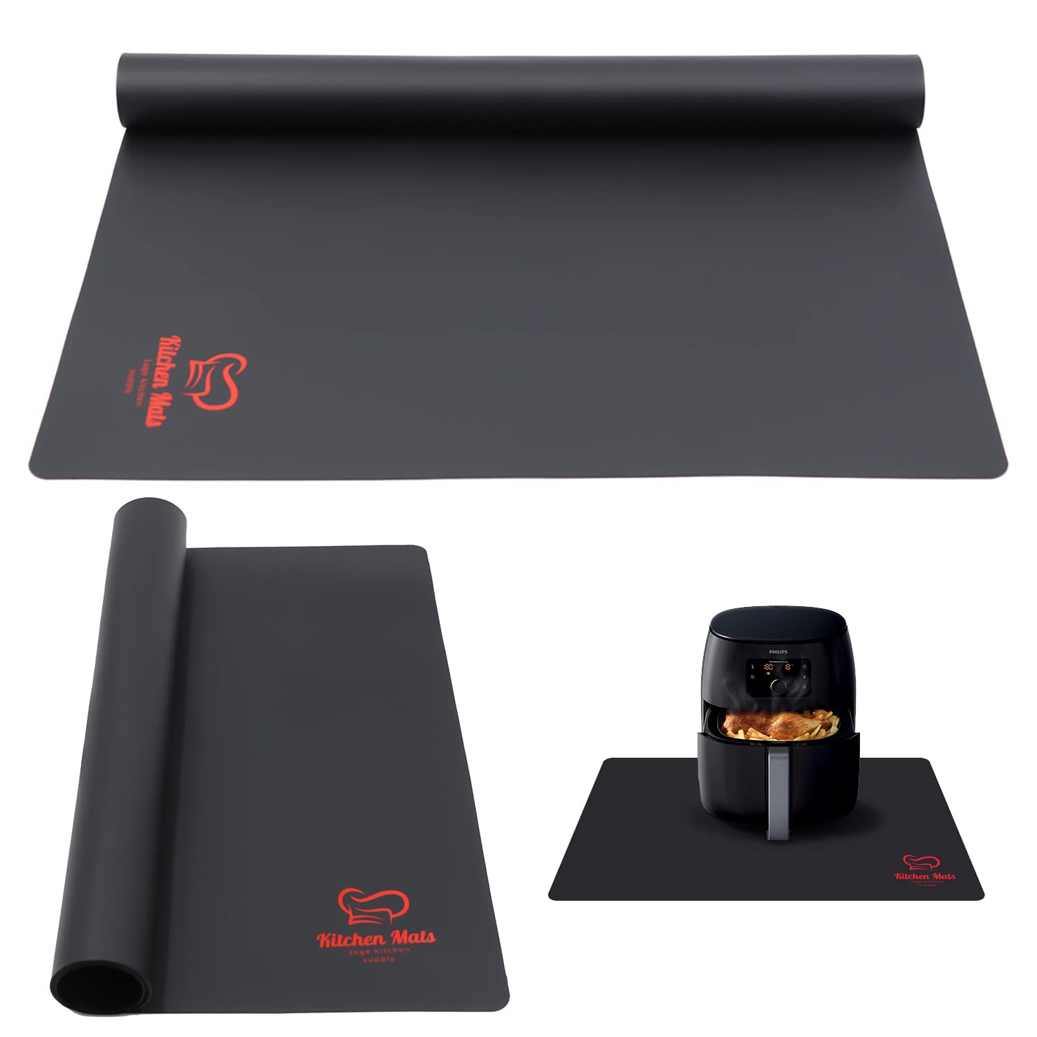 Large Black Heat Resistant Mat For Countertop, 23βx15β, Air Fryer Mat Counter Protector For Kitchen, Non Slip Silicone Kitchen Mat, Microwave Mat