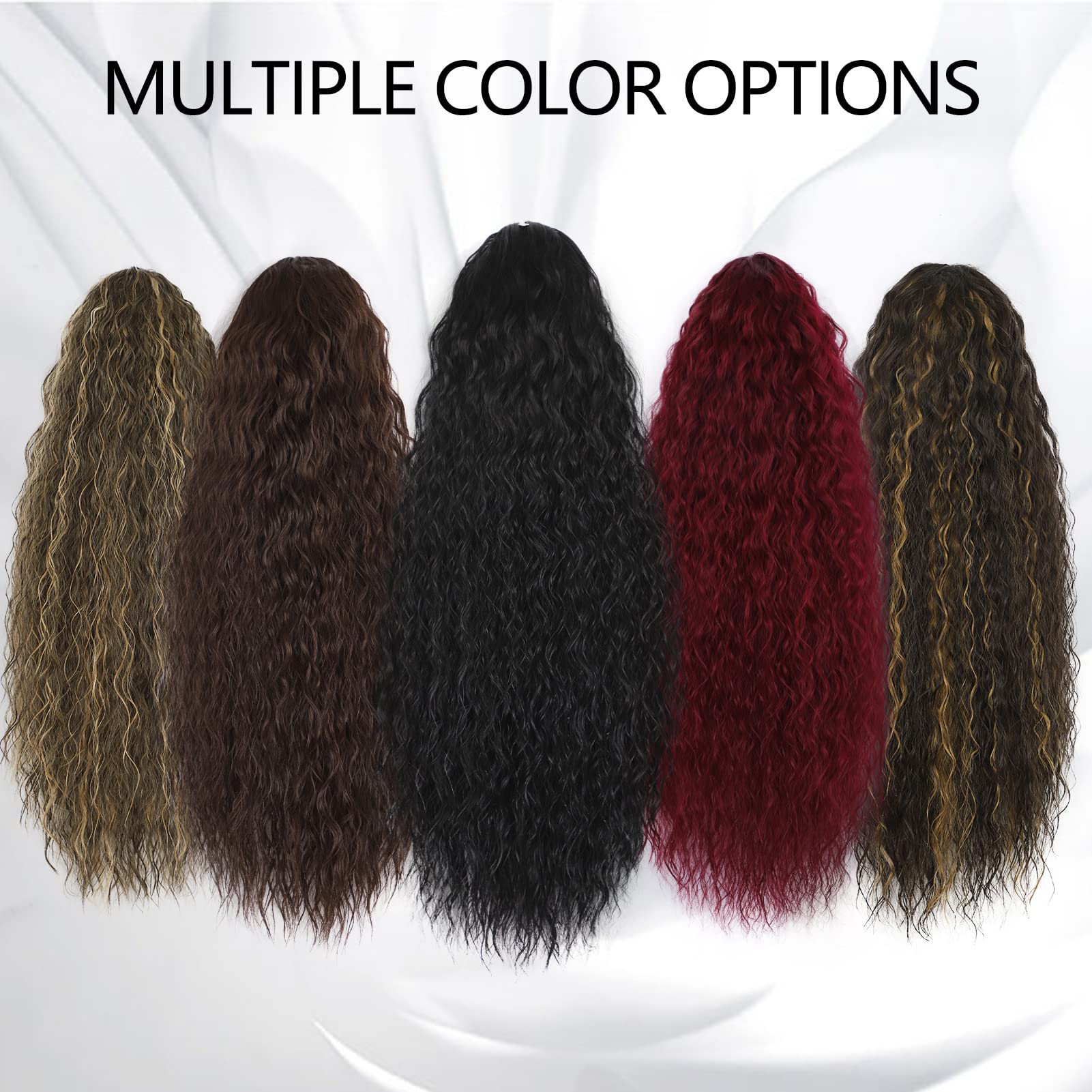 LNERATO Long Curly Drawstring Ponytail for Women 26" Black Curly Ponytail Hair Extension Synthetic Clips in Drawstring Ponytail for Daily Use (Natural Black)