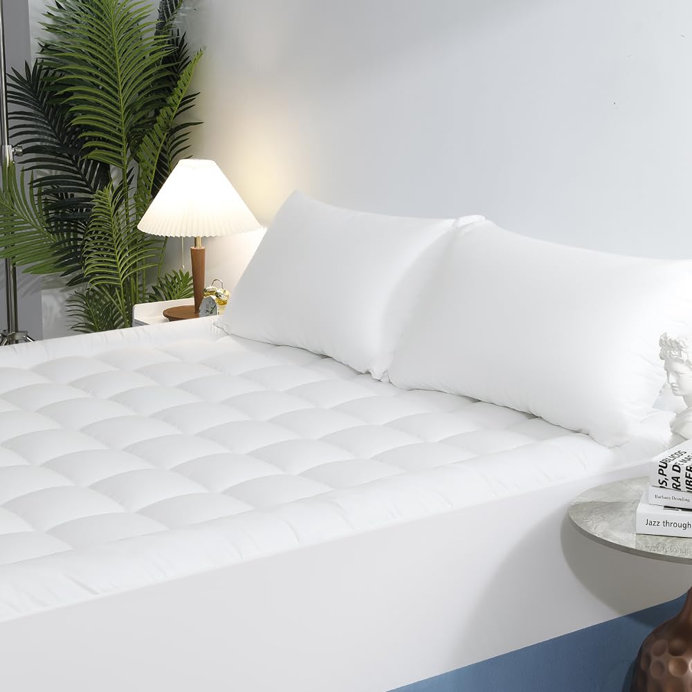 Shilucheng King Size Mattress Pad Cover,Pillow Top Mattress Pad for Back Pain,Bed Pad Overfilled with Down Alternative,8-21" Deep Pocket (White, King)