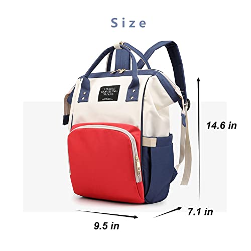 Newmoon Multi-Function Women Baby WaterproofDiaper Bag Backpack with Insulated Pockets (Blue & Red)