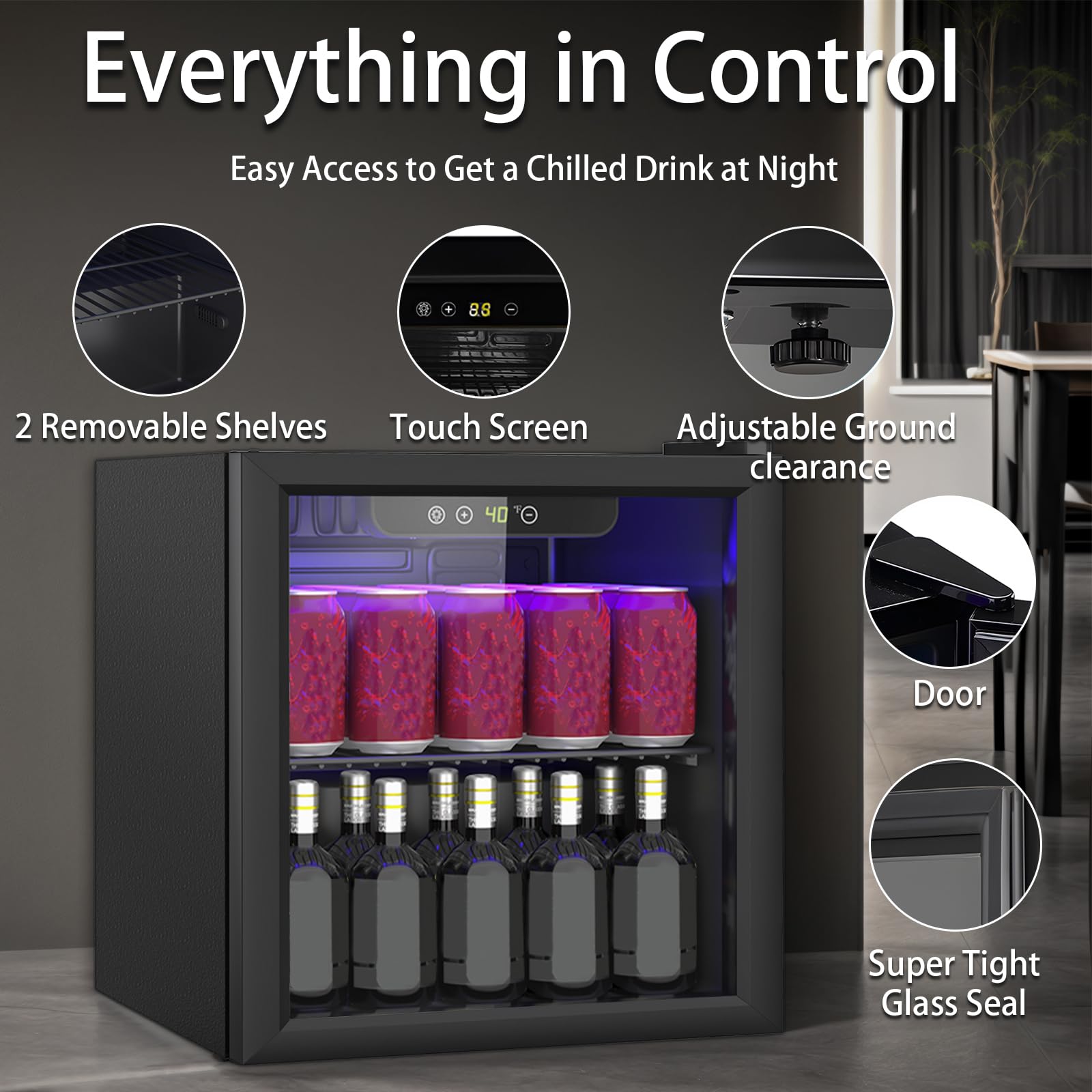 Portable Beverage Refrigerator, 20 Can/0.9 Cubic Feet Mini Fridge with Glass Front Door, Under Counter Compact Display Refrigerators with Adjustable Shelve, Freestanding Wine Cellars for Soda, Beer