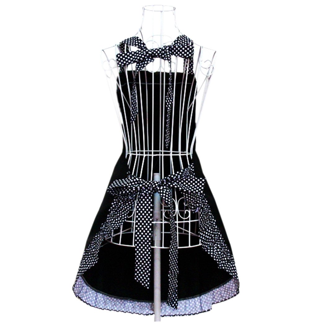 Hyzrz Cute retro Aprons with Pockets for Women Girls Vintage Kitchen Cooking Apron for Mother Gift (Black)