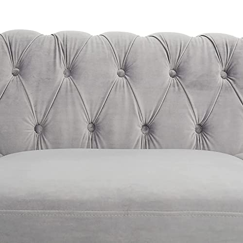 LEFHDA 84" Velvet Upholstered Chesterfield Sofa Couch, Modern 3 Seater Sofa Couch, Thicken Seat Cushions and Button Tufted Back Chesterfield Couch with Nailhead Trim Rolled Armrests, Grey
