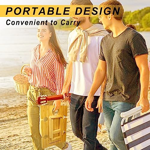 PERLADAR Portable Picnic Table for Wine and Glass, Outdoor Wooden Foldable Champagne Picnic Table, Bamboo Snack & Cheese Tray for Beach/Indoor/Outdoor
