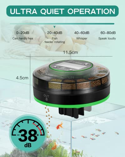 Petbank Automatic Fish Feeder for Aquarium - Rechargeable Fish Feeder Automatic Dispenser with Timer, Moisture-Proof and Precise Feeding Auto Fish Feeder for Vacation with USB Cable, LCD Display