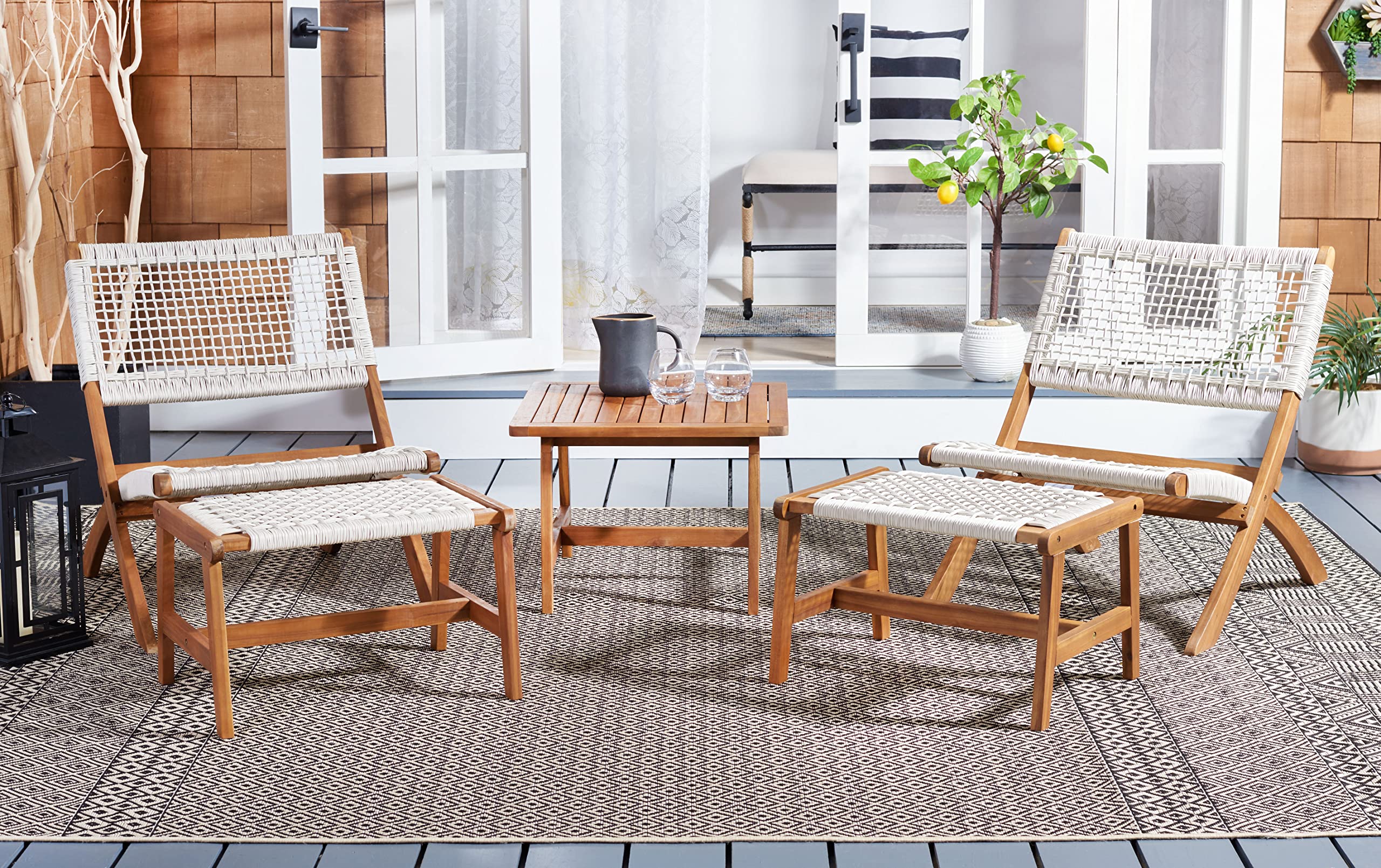SAFAVIEH Outdoor Collection Casella Natural/White Woven 5-Piece Patio Set