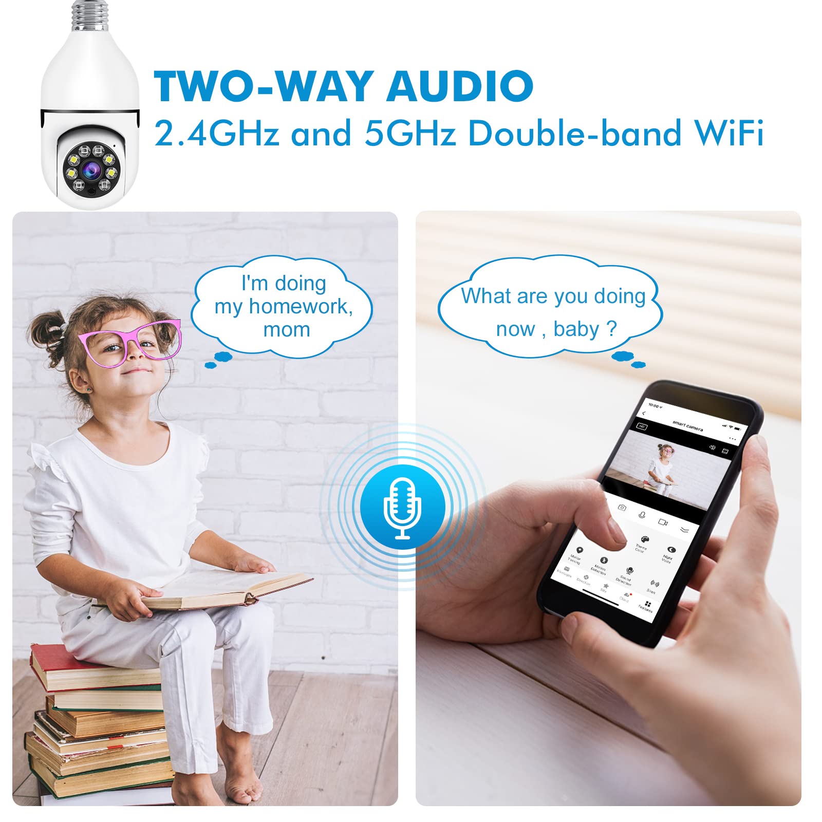 Light Bulb Security Camera, 5G Cameras for Home Security with Night Vision, 1080P Screw in Light Bulb Camera with Smart Motion Tracking