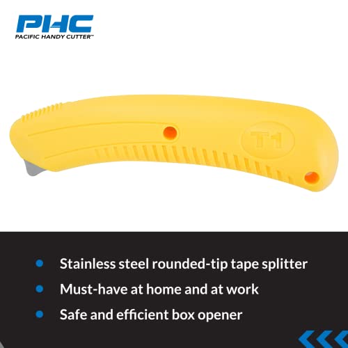 Pacific Handy Cutter T1 Bladeless Tape Splitter, Safe Packing Tape Cutter for Opening Boxes, Stainless Steel