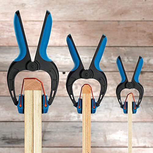 Medium Spring Clamps (Pair) β Easy Squeeze Bandy Clamps Woodworking for Thinner Stock, & Delicate Moldings β One-Handed Operation Medium Clamps β Easy to Grip Nylon Hand Clamps w/Fiberglass