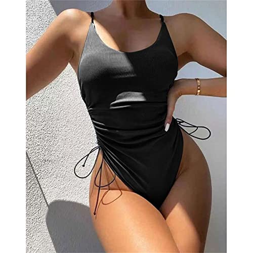 lnmuld Women's Swimsuit Sexy Bikini Solid Color Conjoined Swimsuit High Waist Swimsuit Beach Suit Blue Swimsuit