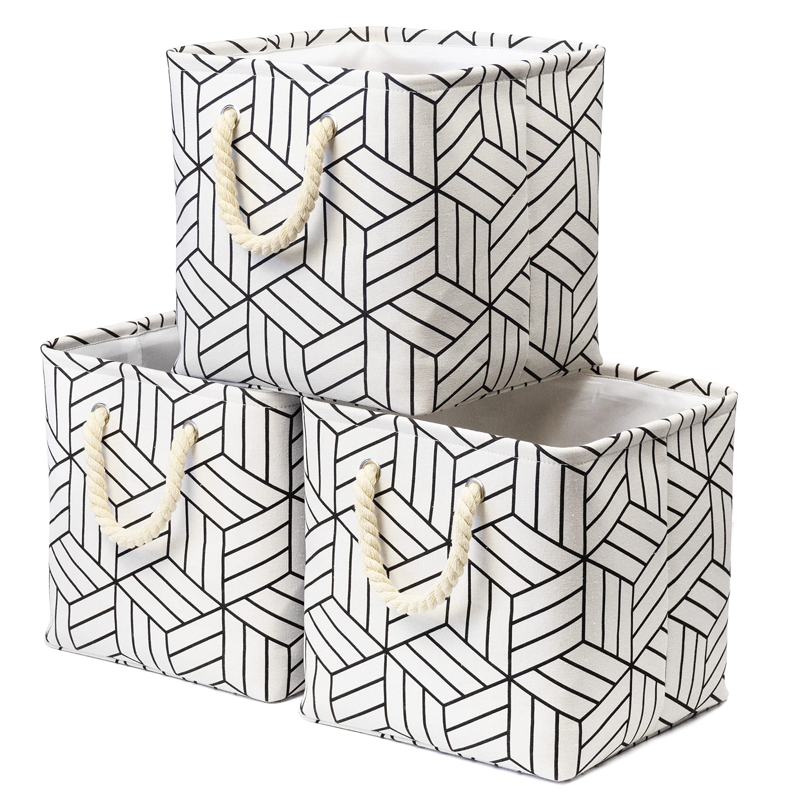 HZZTY BRNY Cube Storage Basket Fabric Storage Bins [3 Pack] Foldable Square Canvas Bin Collapsible Linen Cubby Organizer with Handles for Shelf Closet Clothes Nursery Toy 11” x 11” x 11” White