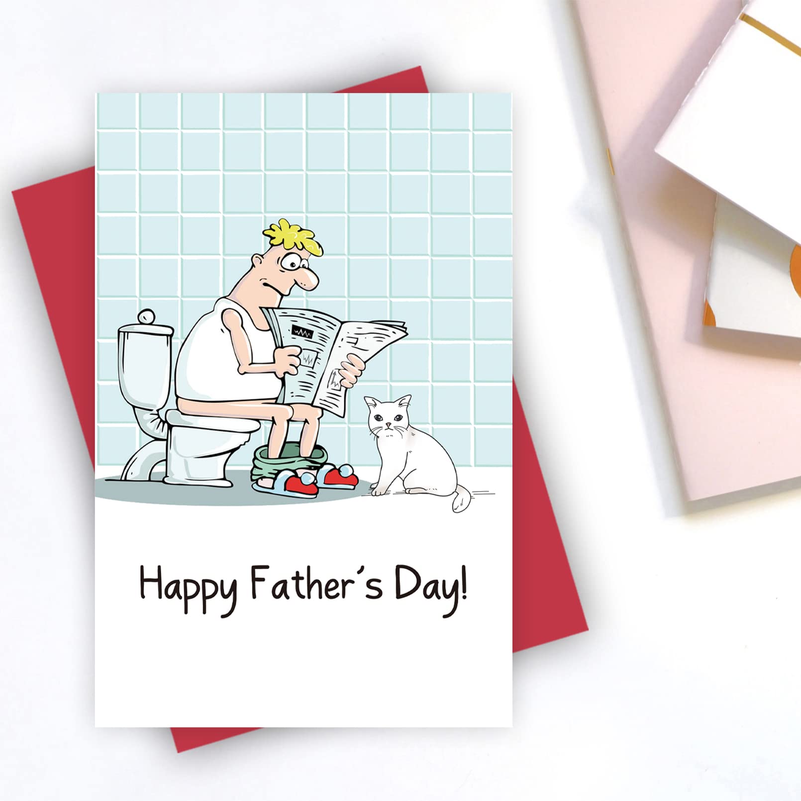 Lovely Happy Father's Day from Cat, Adorable Cat Dad Card, Fathers Day Card with Envelope for Cat Lover