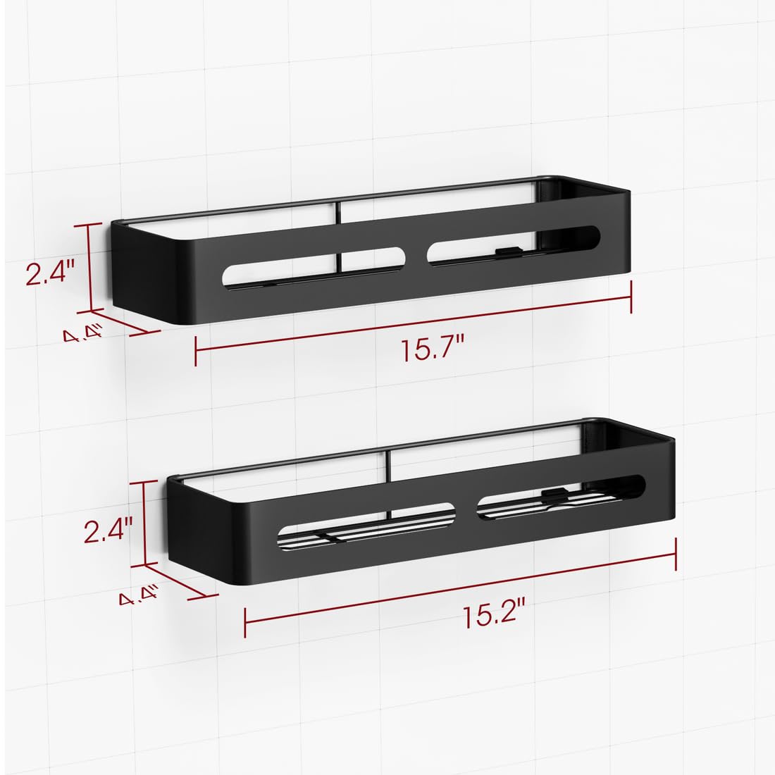 Sakugi Shower Caddy - X-Large Adhesive Shower Organizer, Rustproof Shower Shelves for inside Shower, Stainless Steel Shower Rack for Bathroom, Home Decor, No Drill, Black, 2 Pack