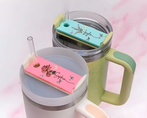 Personalized Birth Flower Tumbler Topper, 40 30 64 oz Personalized Tumbler Topper Tumbler Cup Accessory Name Plate