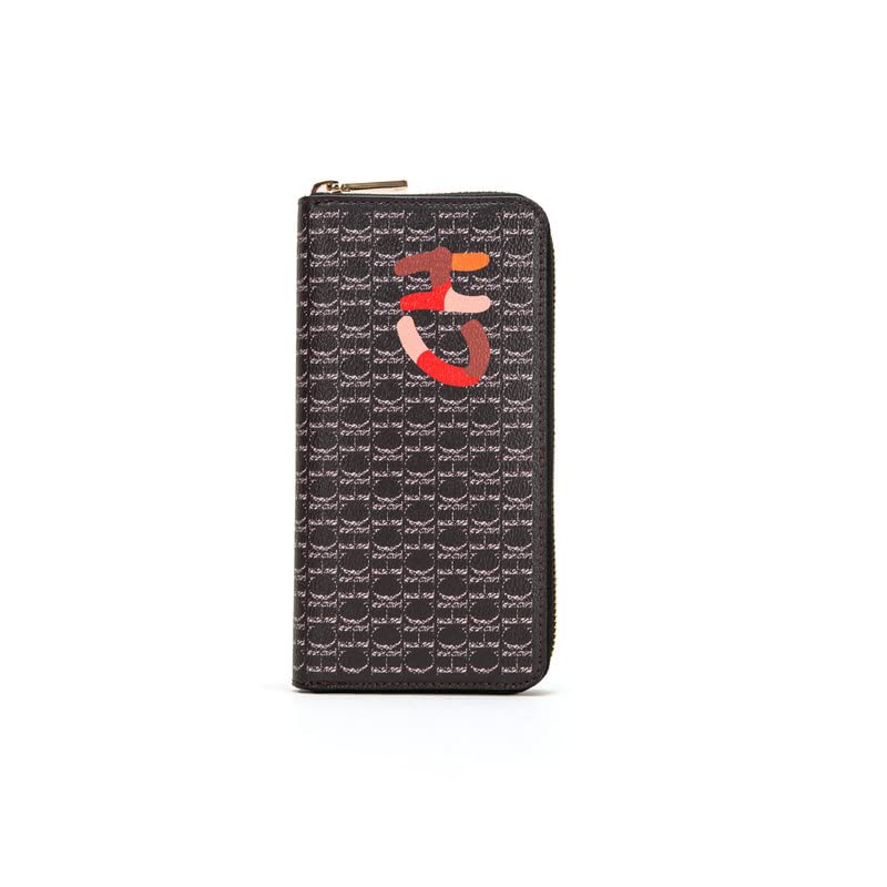 Long wallet card printing clutch zipper mobile phone bag purse (Black)