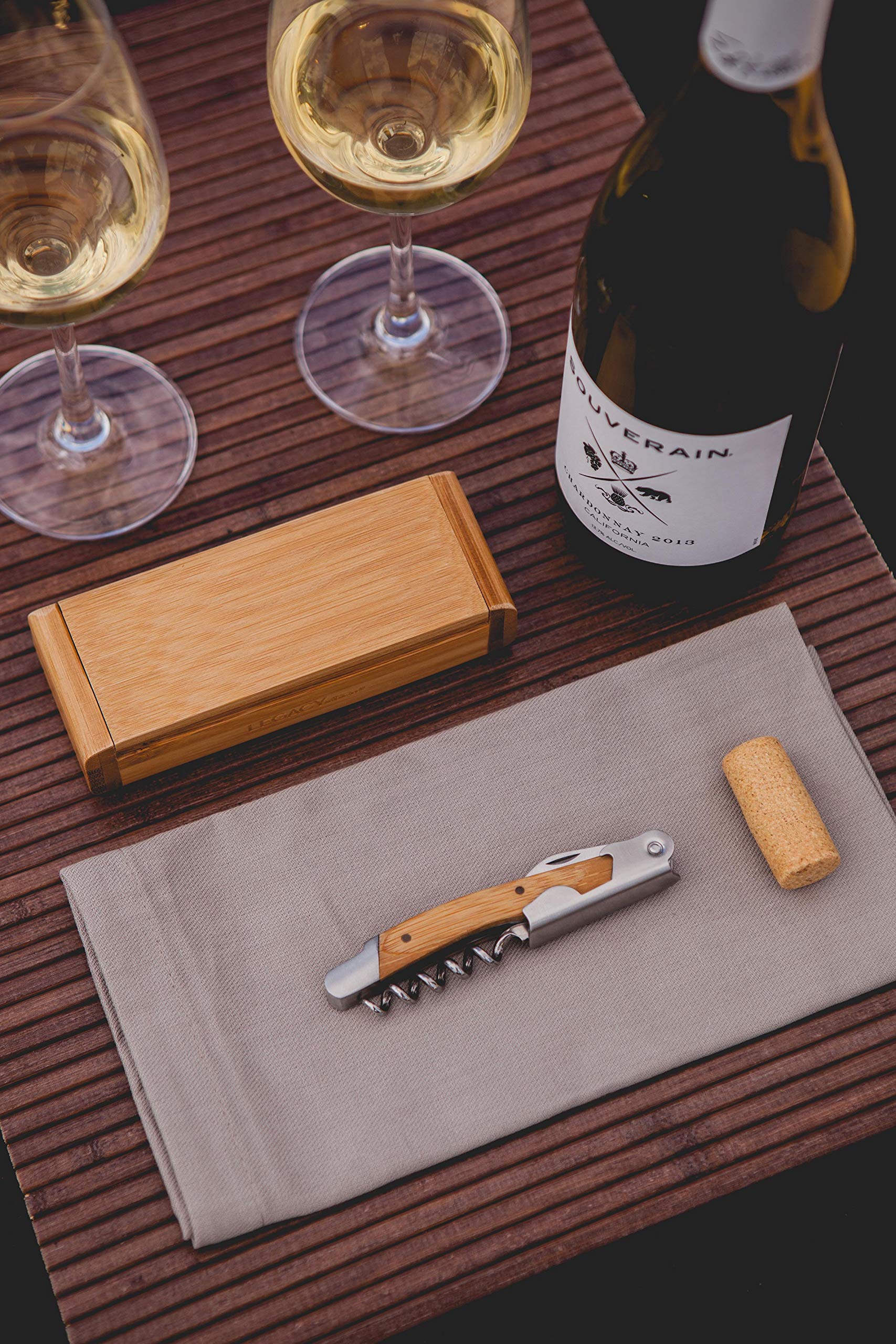 LEGACY - a Picnic Time brand Elan Deluxe Corkscrew In Bamboo Box, Stainless Steel Waiter-Style Corkscrew Opener Kit, Wooden Gift Box, (Bamboo)