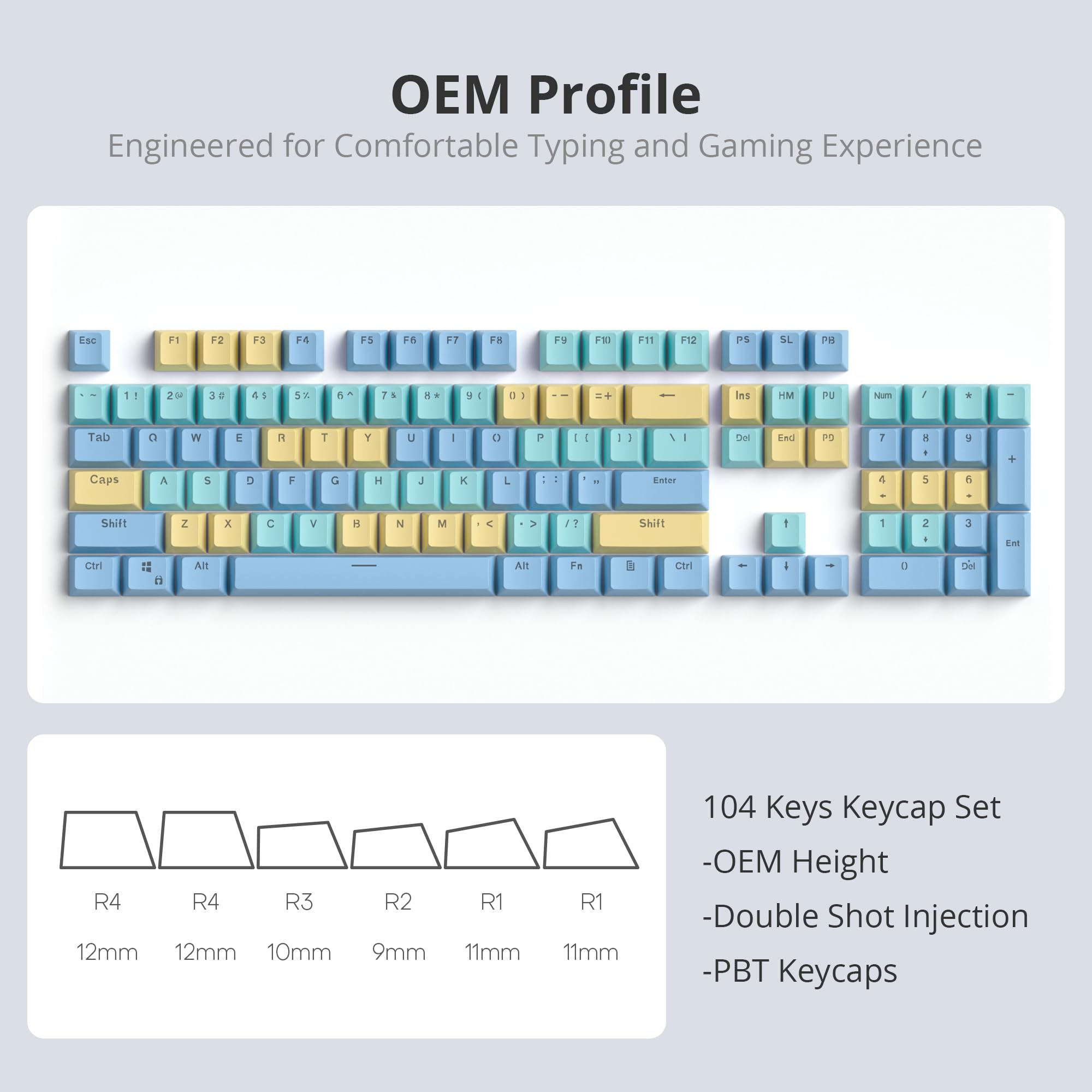 Mosptnspg 134 PBT Antarctic Penguins keycap Set ,Dye Sublimation OEM Blue Custom keycaps for Gateron Kailh Cherry MX 61/87/96/104/108 Gaming Mechanical Keyboard
