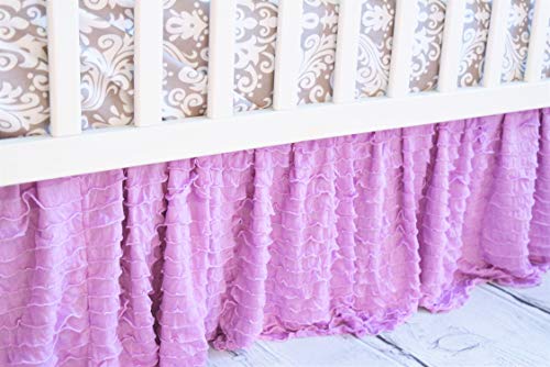 Lilac Purple Ruffle Crib Bed Skirt, Boho Baby Girl Ruffled Bedding Dust Ruffle Skirts, Extra Long 16 inch Gathered Standard Bedskirt Nursery Decor, AVTRBoutique