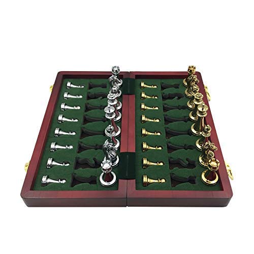 Metal Glossy Golden and Silver Chess Pieces Solid Wooden Folding Chess Board High Grade Professional Chess Games Set