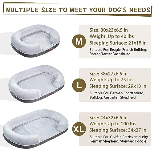 pettycare Orthopedic Dog Bed for Large Dogs with Memory Foam, Waterproof Pet Bed Soft Sofa with Washable Removable Cover Anti-Slip Bottom, Extra Head and Neck Support Sleeper, 38β Grey