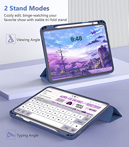 MoKo for iPad 10th Generation Case with Pencil Holder iPad 10.9 Inch Case 2022, Soft TPU Smart Stand Back Cover Case for iPad 10th Generation, Support Touch ID&Auto Wake/Sleep, Navy Blue