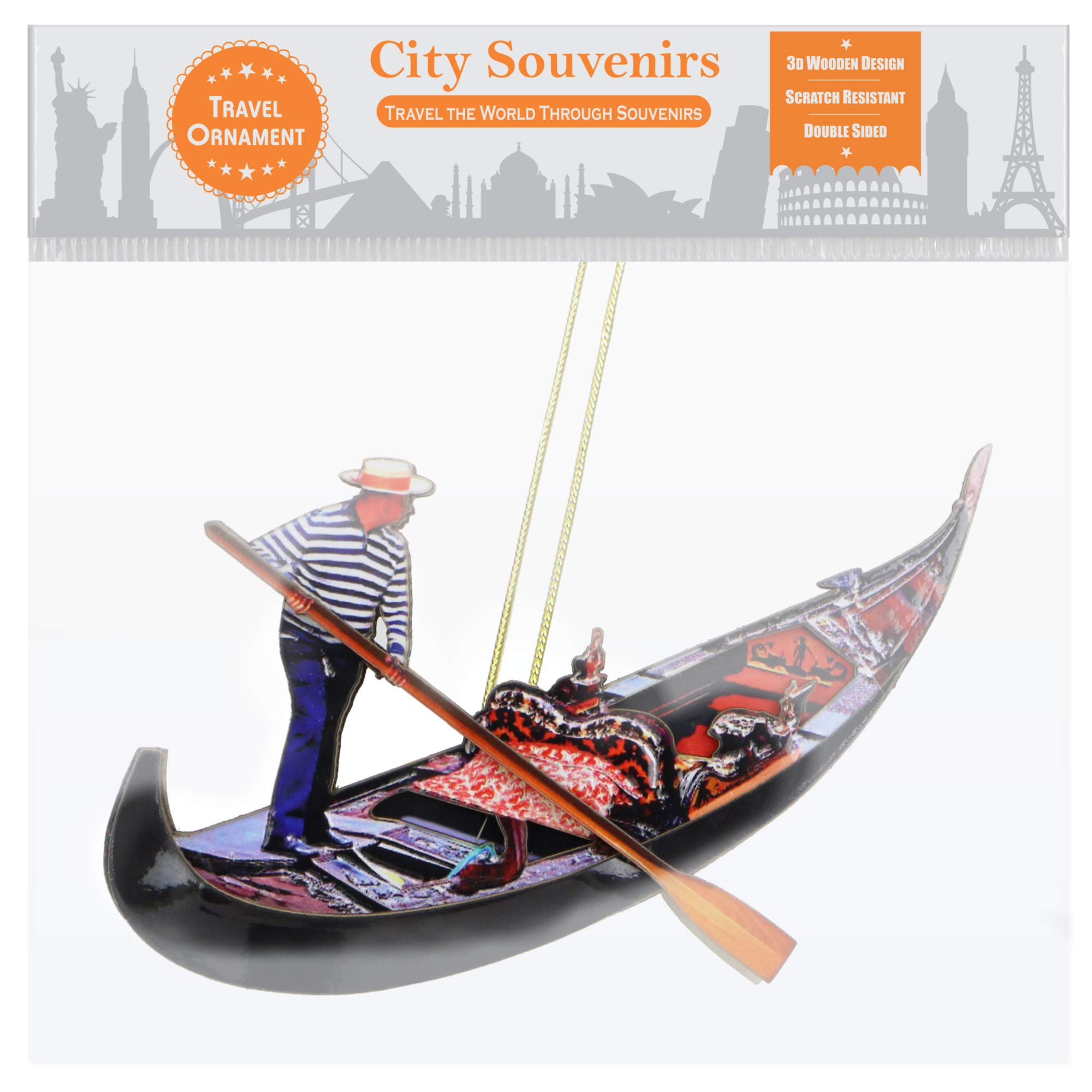 Italy Venice Gondola Christmas Ornament 5 Inches Multi-Layered Wooden Fiber