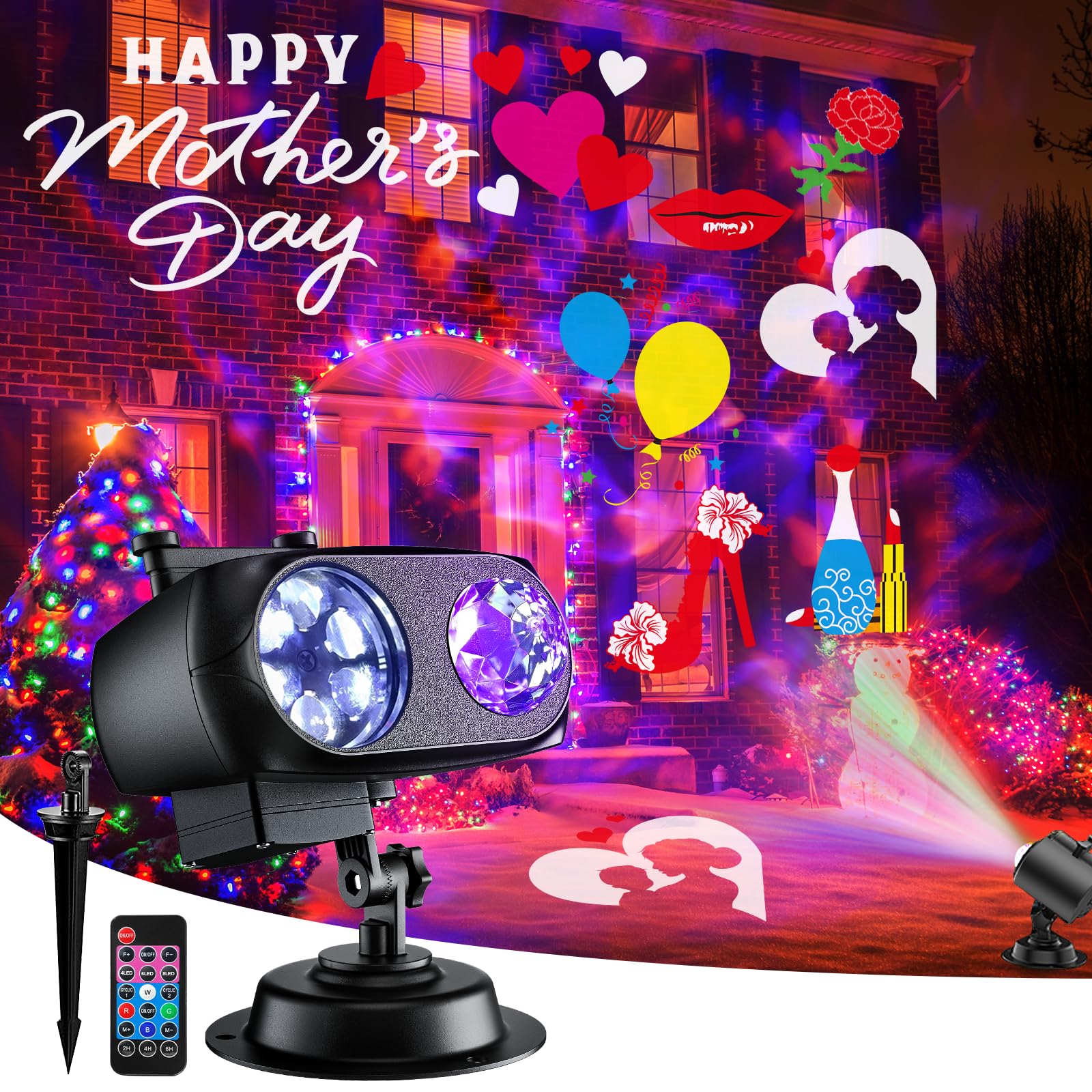 FLITI Mothers Day Projector Lights 2024 Upgrade, Mother's Day Gifts Party Decoration, 8 Themes Holiday Projector Light Show Outdoor