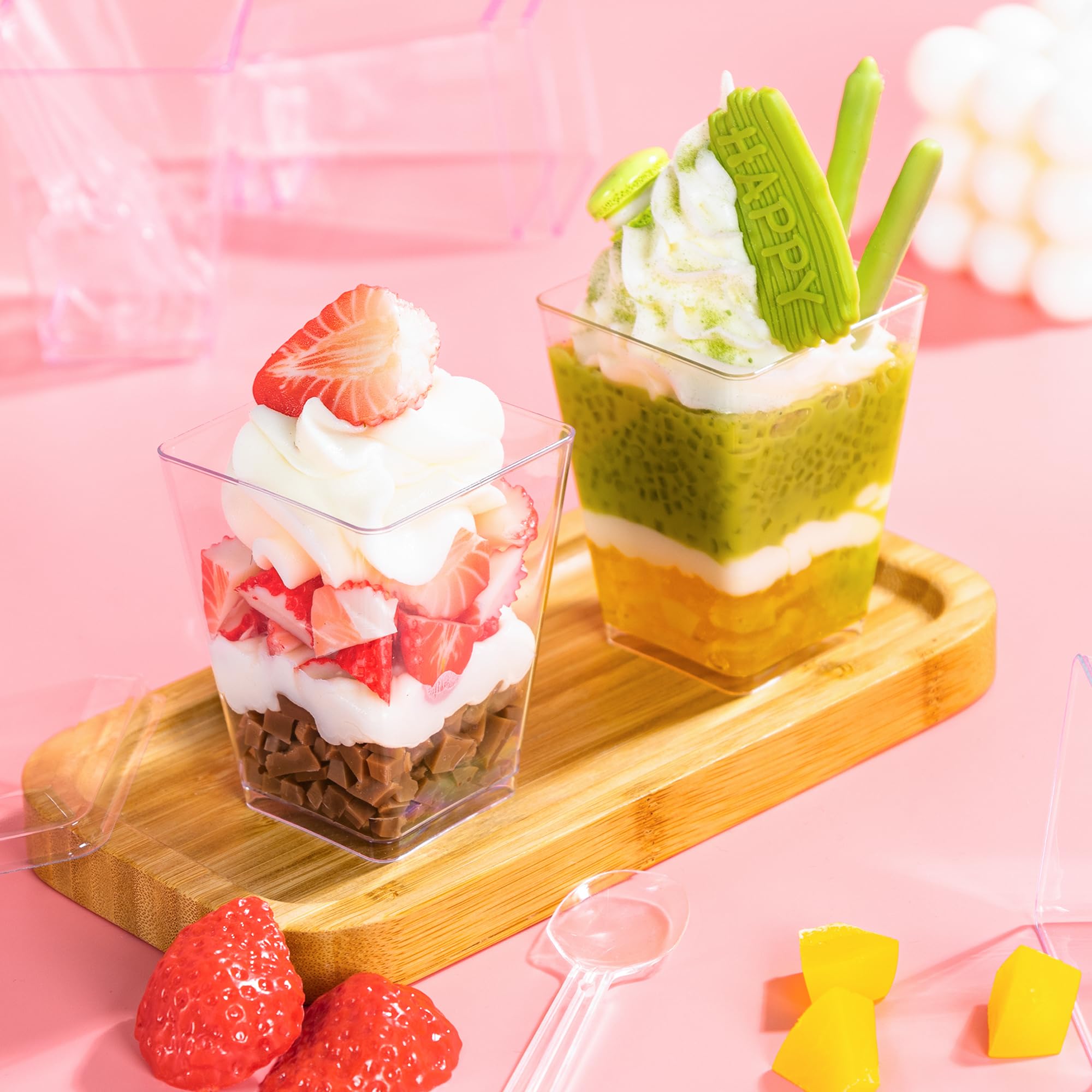 POMINEL Dessert Parfait Cups with Lids, 50 Pack 5 oz Vasos Para Postres Plastic Dessert Cups with Lids and Spoons