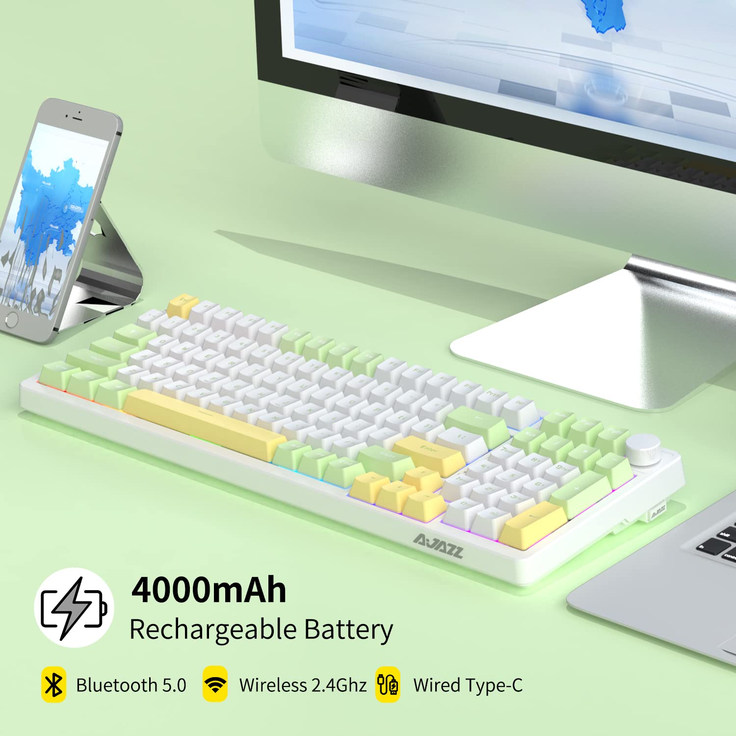 NACODEX AK992 99 Key Hot Swappable RGB Custom Gaming Keyboard | 4000mAh Bluetooth /2.4G /Wired PC Gaming Custom Keyboard with Volume Knob | OEM PBT Keycaps (Blue Switch)