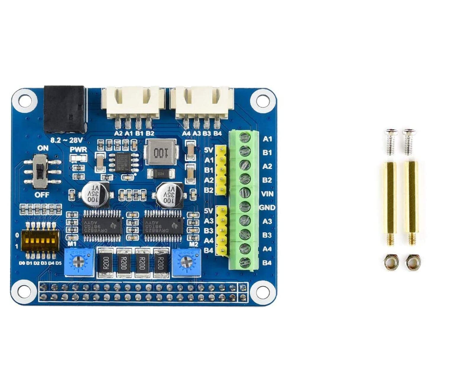 NGW-1pc Stepper Motor HAT Onboard Dual DRV8825 Motor Controller Drives Two Stepper Motors Up to 1/32 Microstepping Compatible with Raspberry Pi