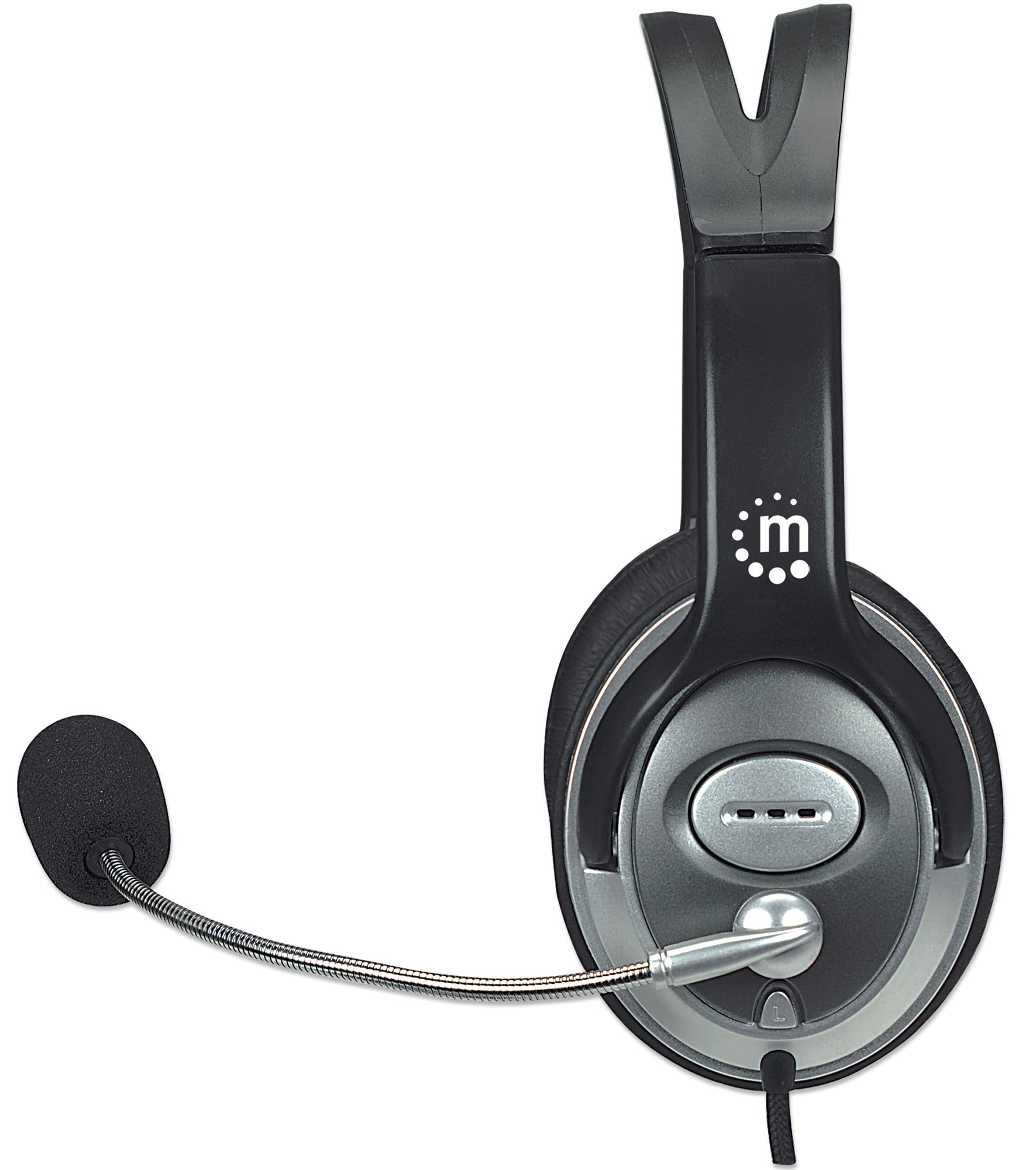 MANHATTAN Wired Headset with Microphone - with 8 ft Long Braided Stereo Cable, Single 3.5mm Plug Jack, Volume Control, Flexible Mic β for Computer, Laptop, PC, Phone β 3 Yr Mfg Warranty β 180825