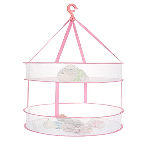 Oikejias 2-Tier Foldable Sweater Mesh Dryer, Potable Hanging Drying Rack Flat Clothes Drying Net Collapsible Laundry Hanging Mesh Rack - Pink