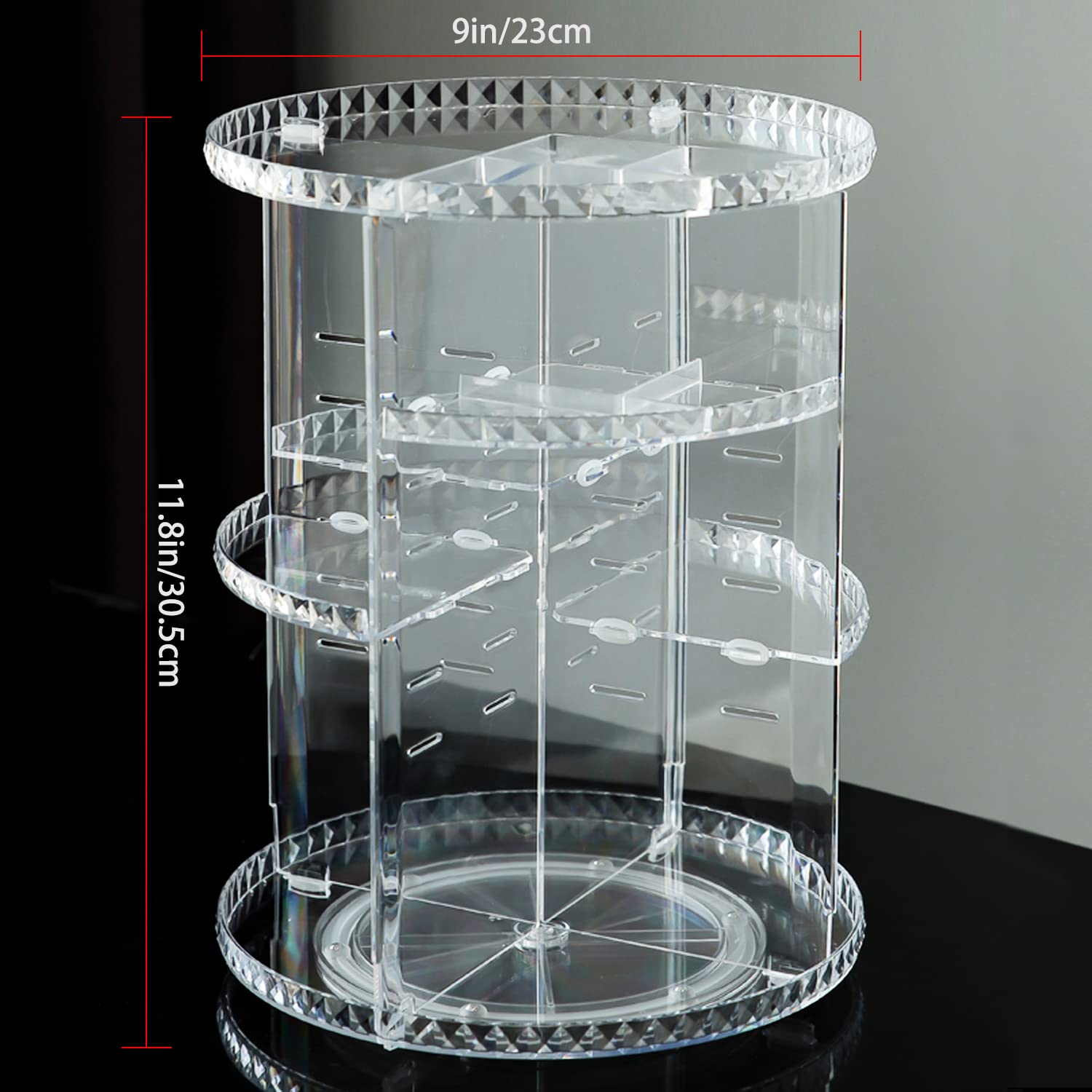 LoengMax 360 Rotating Makeup Organizer, Acrylic DIY Adjustable Spinning Holder, Large Capacity Make up Caddy Shelf, Fits Makeup Brushes Lipsticks (Clear)