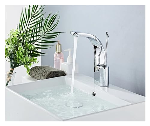 MIYANXI Bathroom Basin Sink Mixer Tap Deck Mount Gold Bath Faucet Black Hot Cold Soild Brass Crane,Kitchen Sink Faucet, Silver, WJ5501