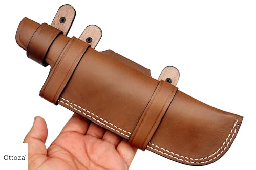 Ottoza Handmade XL Leather Knife Sheath RIGHT HAND Tracker Knife Sheath - Bushcraft Knife Sheath - Hunting Knife Sheath - Survival Knife Sheath Horizontal Carry Dark Brown TOP GRAIN LEATHER No:205