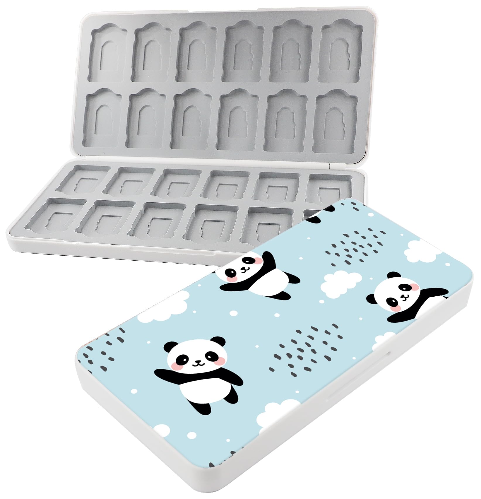 FLOAPA Game Card Case for Nintendo Switch/Switch OLED/Switch Lite, Cute Portable Switch Game Memory Card Storage with 24 Game Card Slots and 24 Micro SD Card Slots (Blue Cute Pandas)