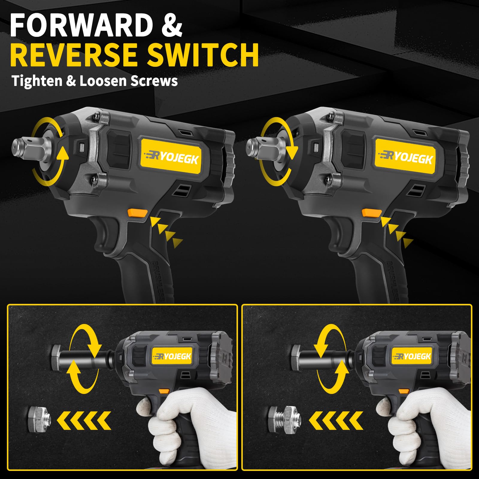 RYOJEGK 900Nm Cordless Impact Wrench,664FT-lbs High Torque Bru