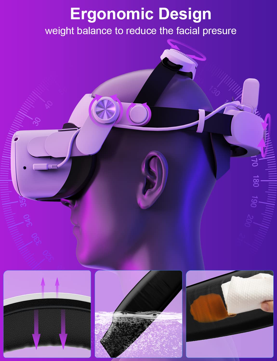 LoqdiVR Battery Head Strap for Oculus Quest 2 Accessories, 7000mAh Replaceable Battery Extend Playtime, Super Soft and Skin Friendly PU Surface, Enhanced Support and Comfort in VR Headset