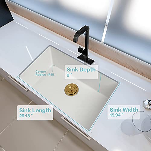 Lonsince Undermount Kitchen Sink White,31 X 18 Inch Single Bowl Kitchen Sink,White Undermount Sink,Granite Composite Kitchen Sink,Moonlight White