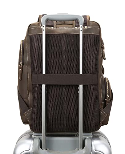 Taertii Mens Full Grain Genuine Leather 15.6 Laptop Backpack Large Capacity Weekender Overnight Camping Travel Rucksack 30L