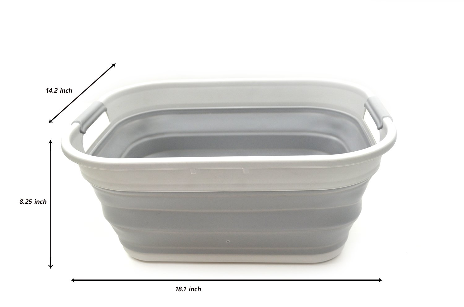 SAMMART Set of 2-19.5L (5.1 Gallon) Collapsible Plastic Storage Basket-Foldable Pop Up Storage Container/Organizer - Portable Washing Tub, Water Capacity 14.5L/3.8 Gallon (Set of 2, Grey)