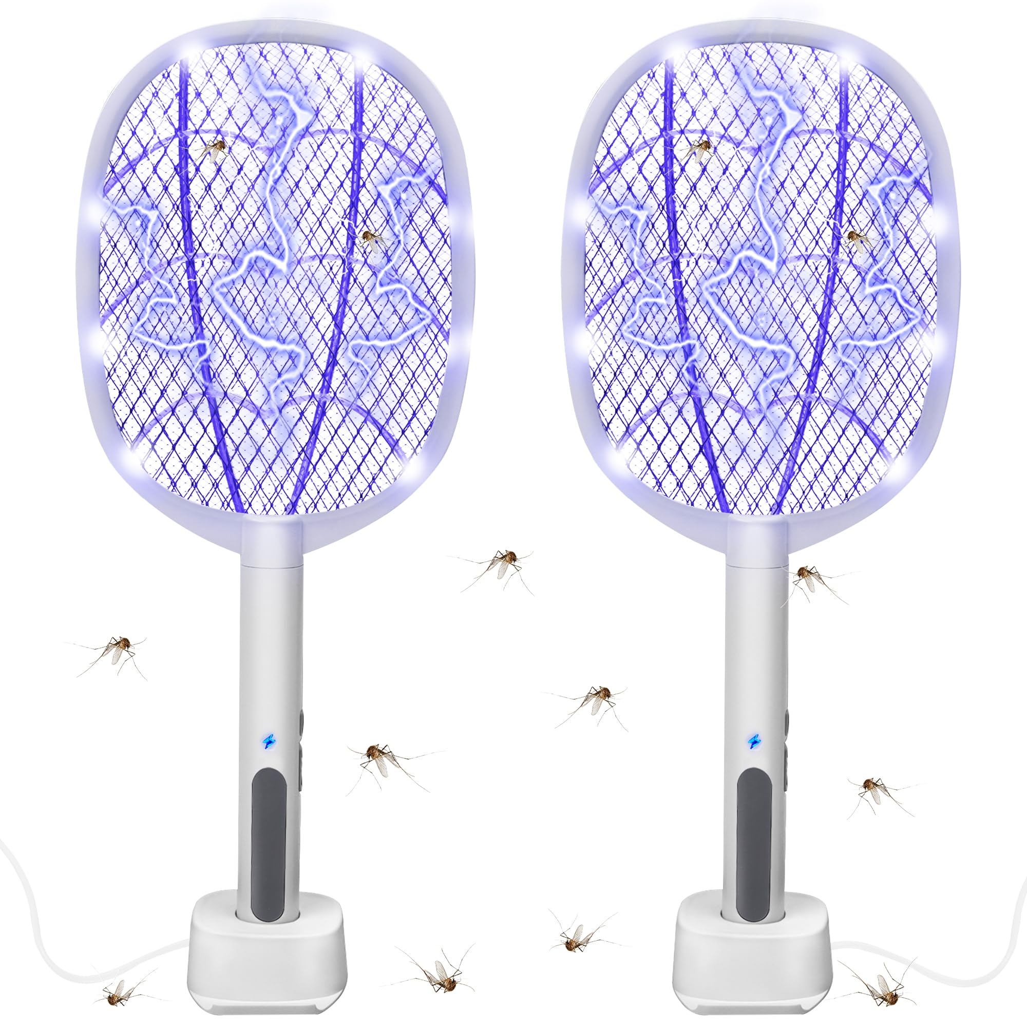 Phosooy Electric Fly Swatter Rackets, 2-in-1 Handhold Bug Zapper with 3000V High Voltage, Plug-in Mosquito Killer Insect Light Trap with 3 Layer Safety Mesh Portable for Indoor Outdoor Use (2)