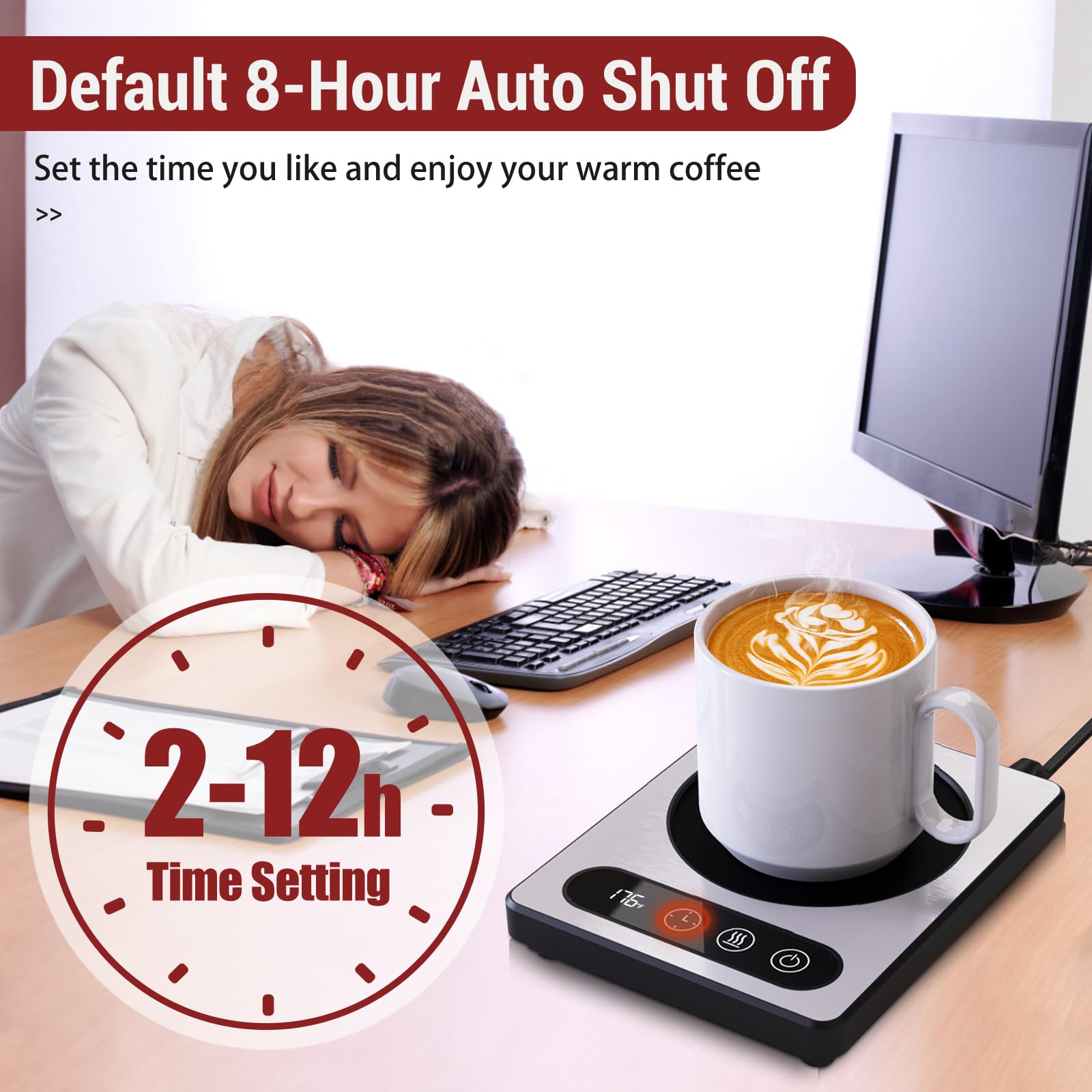 Mug Warmer, Coffee Mug Warmer with LED Display Touch Screen, 9 Temperature Settings Coffee Warmer, 2-12h Timing Mode of Mug Warmer for Desk, Multifunctional Cup Warmer for Milk, Coffee, Tea, Candle