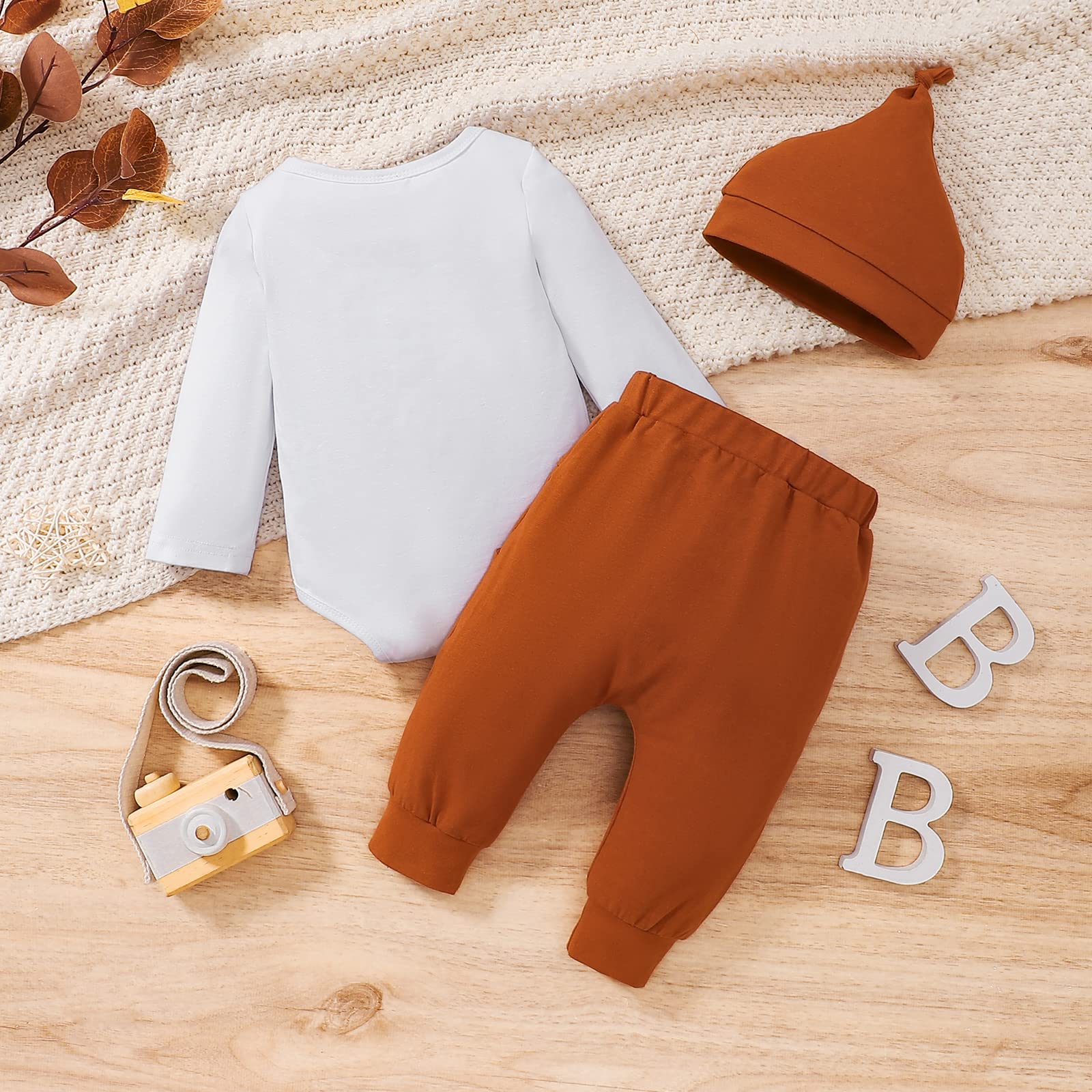 LitBear Newborn Baby Boys Outfits, Long Sleeve Bro Bodysuit Pant Hat Toddler Boy 3 6 12 18 Months Fall Winter Clothes