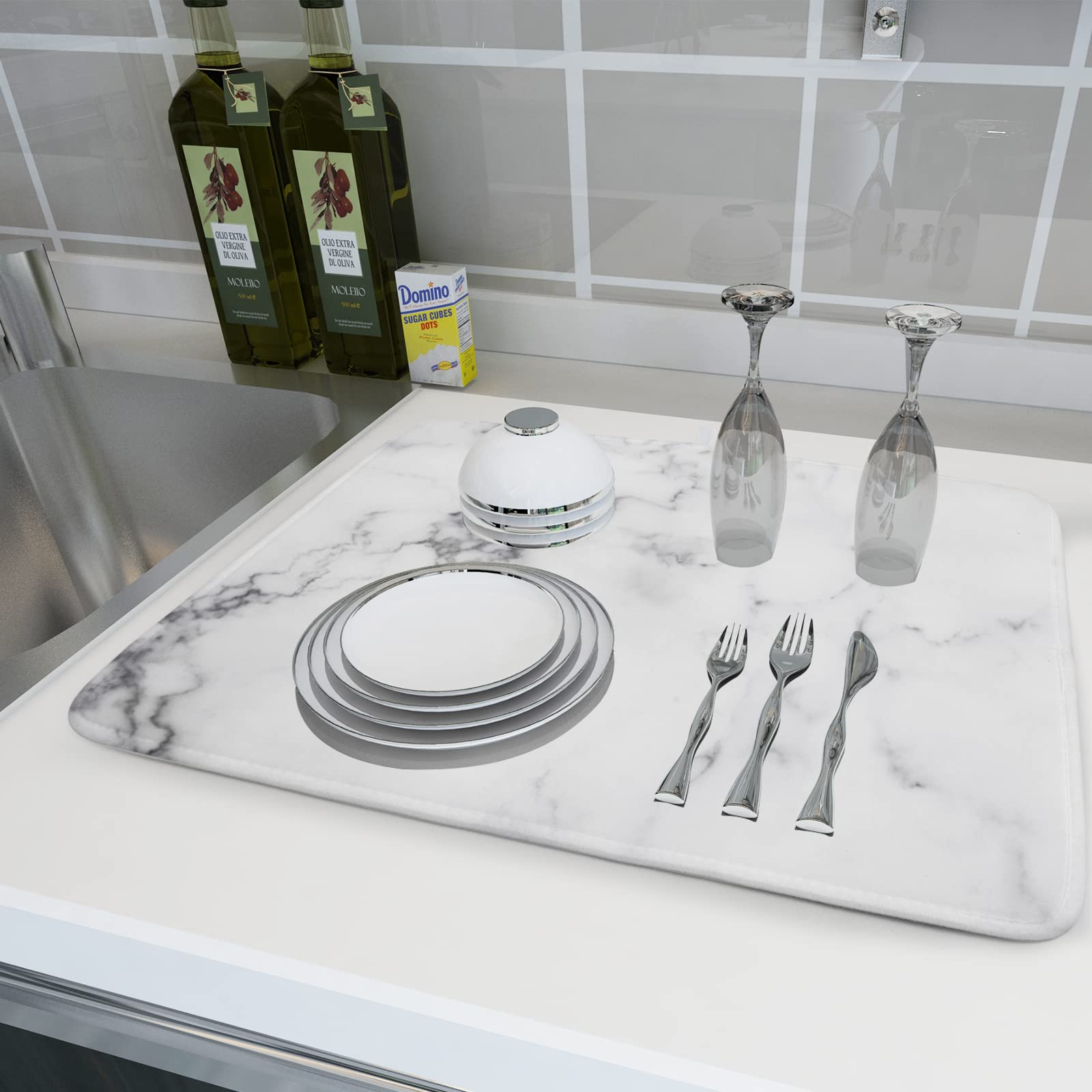 Marble Dish Drying Mat Kitchen Decor for Counter Drying Mat 18x24 inch Microfiber Reversible Absorbent Grey And White Dish Mat Dish Drainer Rack Dishes Pad For Coffee Mat Bar Mats