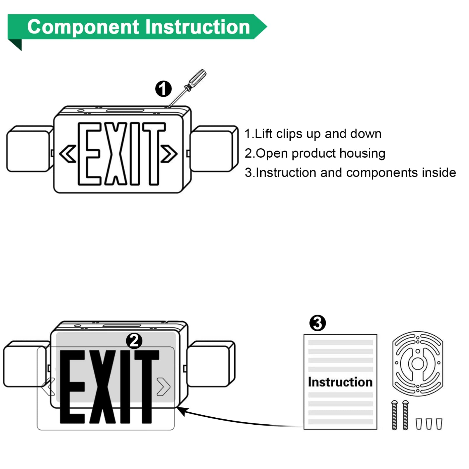 MAVARO White LED Emergency Lighting Fixture with 2 LED Heads and Hardwired Adjustable Exit Light Exit Sign for Business/Home with Battery Backup 110-277V, UL Certified, Fire Resistant