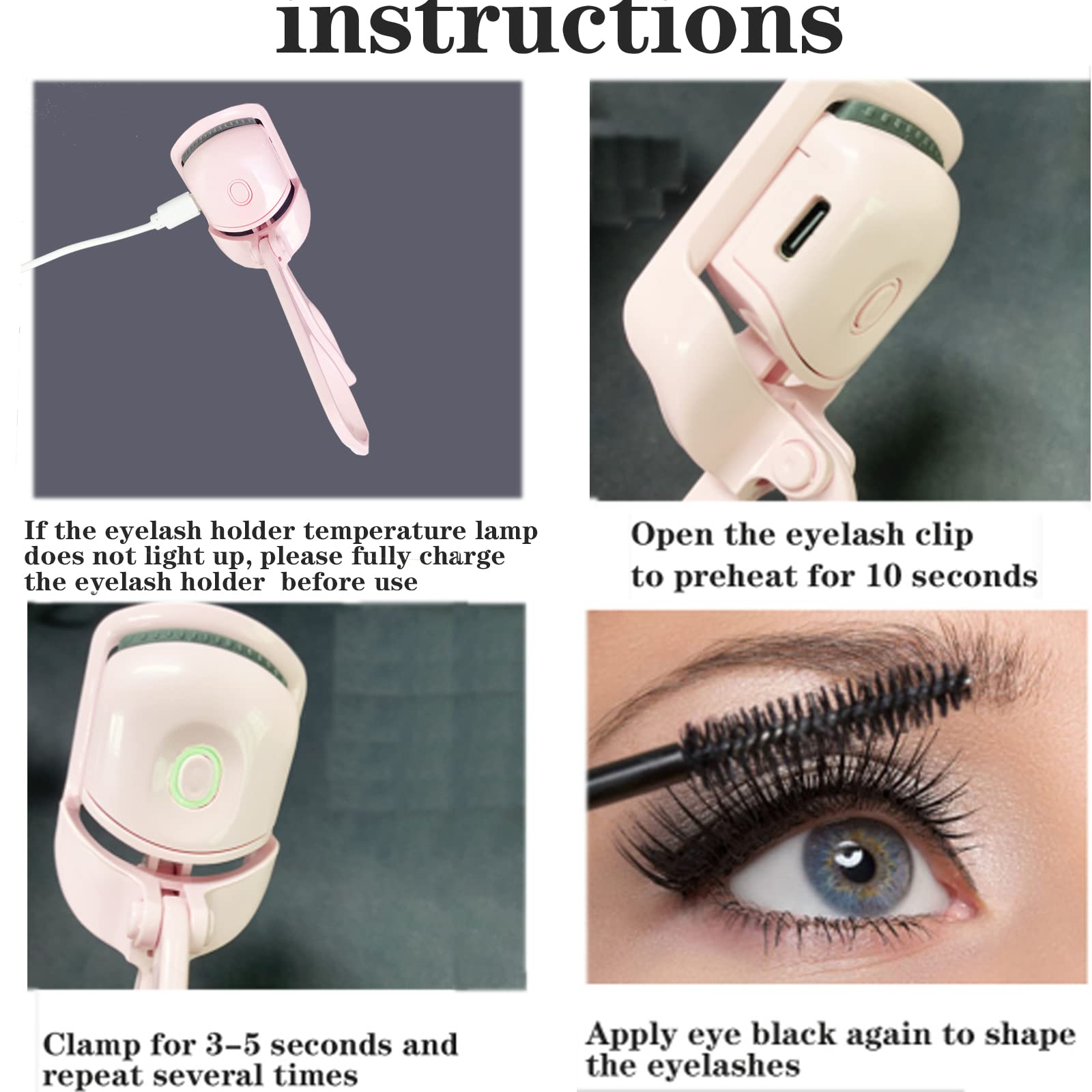 MMSBOG Heated Eyelash Curler, Electric Eyelash curlers 2 Heating Modes USB Rechargeable, Curling Eye Lashes Long Lasting,Ideal Gift for Women (Pink)
