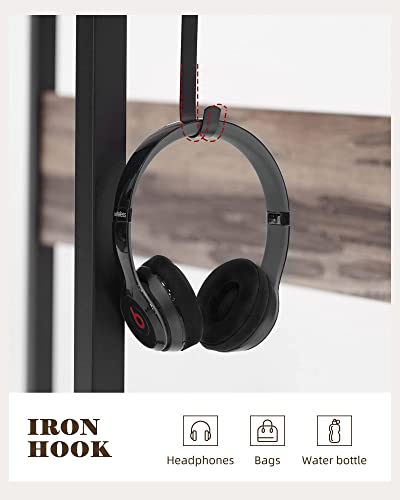 OUllUO Home Office Computer Desk, Writing Desk, Computer Table Desk,43 in Office Desk, Study Writing Table for Home Office, Simple Student Desk with Iron Headphone Hook,Metal Small Desk,Rustic Brown